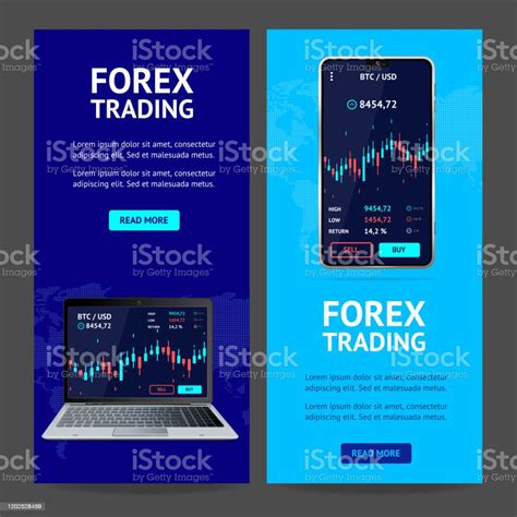 외환 거래 배너 수직 설정 현실적인 상세한 3d 휴대 전화와 노트북 벡터 0명에 대한 스톡 벡터 아트 및 기타 이미지 0명