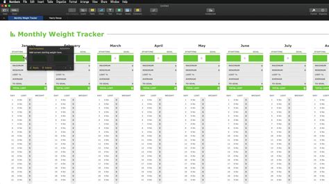 Monthly Weight Tracker Template For Apple Numbers Youtube