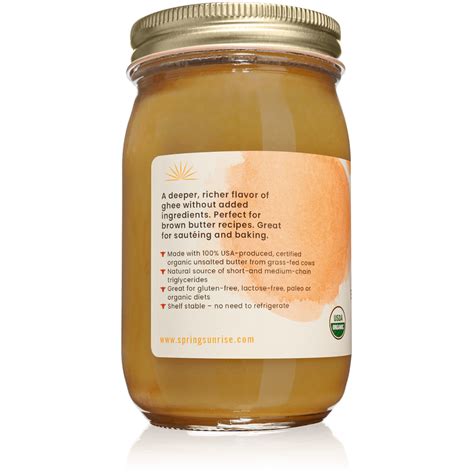 Brown Butter Organic Grass Fed Ghee Spring Sunrise Natural Foods