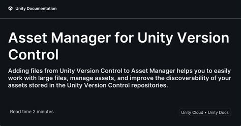 asset manager for unity version control unity cloud unity docs