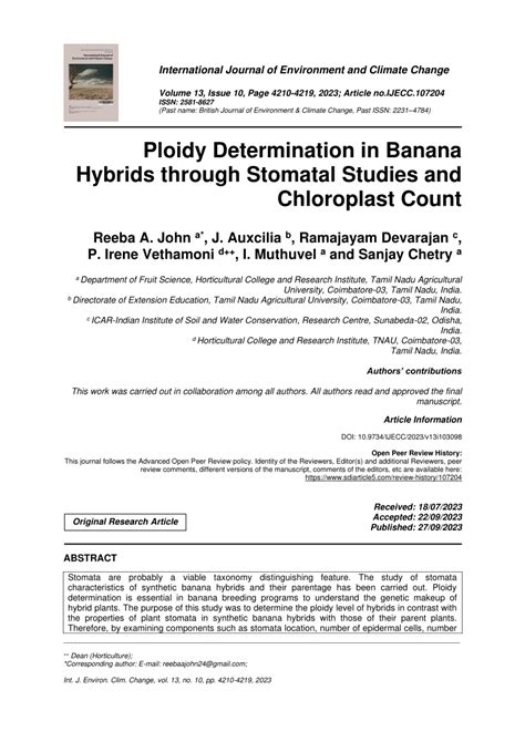 Pdf Ploidy Determination In Banana Hybrids Through Stomatal Studies