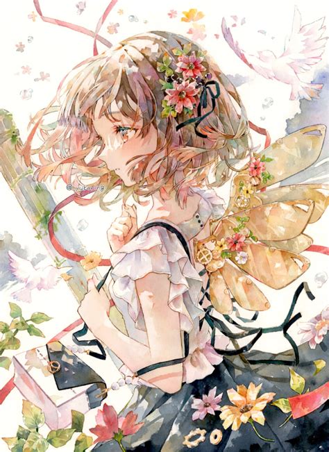 水彩和花的女孩子 Cr：p站twiyukori 堆糖，美图壁纸兴趣社区