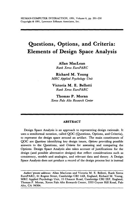 Pdf Questions Options And Criteria Elements Of Design Space Analysis