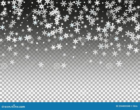 Snowfall Vector Texture On Transparent Background Winter Snowflakes Banner Template Stock