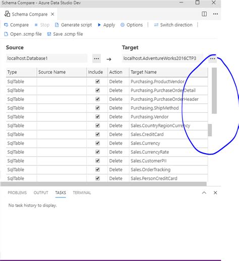 Schema Compare Scrolling Doesnt Allow Showing Text Compare Controls