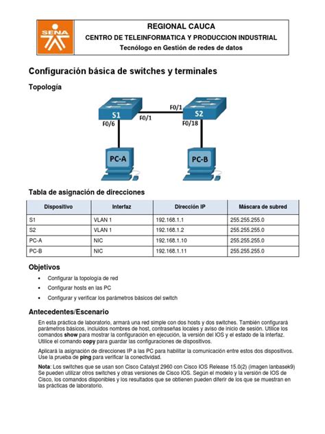 Configuración Básica De Switches Y Terminales Topología Pdf