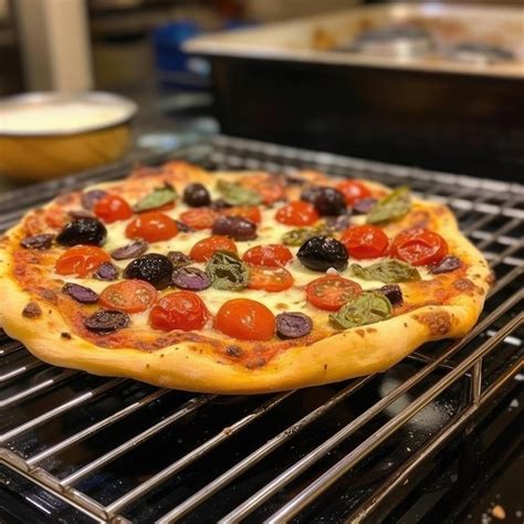 Premium Ai Image Pizza With Olives And Tomatoes On A Baking Sheet In