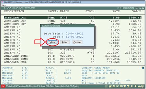 How To View Batch Register At The Time Of View Stock Valuation In Marg Software