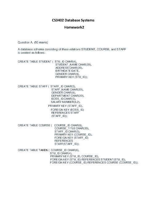 Homework 2 Soln Cs3402 Database Systems Homework Question A 50