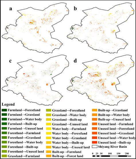 Land Use Spatial Change Map In 1987 2017 A 1987 1997 B 1997 2007