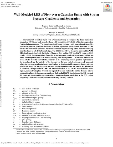 Pdf Wall Modeled Les Of Flow Over A Gaussian Bump With Strong Pressure Gradients And Separation