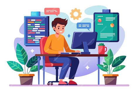 premium vector an illustration depicting a smiling programmer working