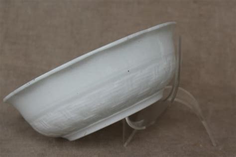 Antique English Ironstone Bowl W Embossed Basketweave Pattern Heavy