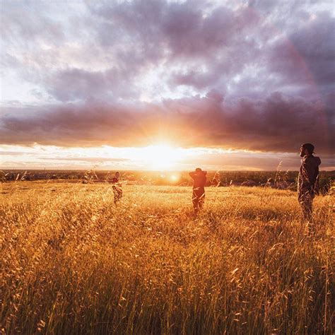 Dawn Sunset People Field Grass Nature Yellow Ipad Wallpapers Free Download