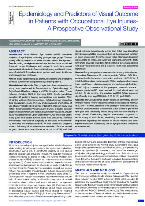 Pdf Epidemiology And Predictors Of Visual Outcome In Patients With