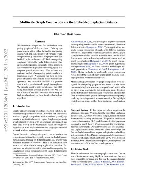 Pdf Multiscale Graph Comparison Via The Embedded Laplacian Distance