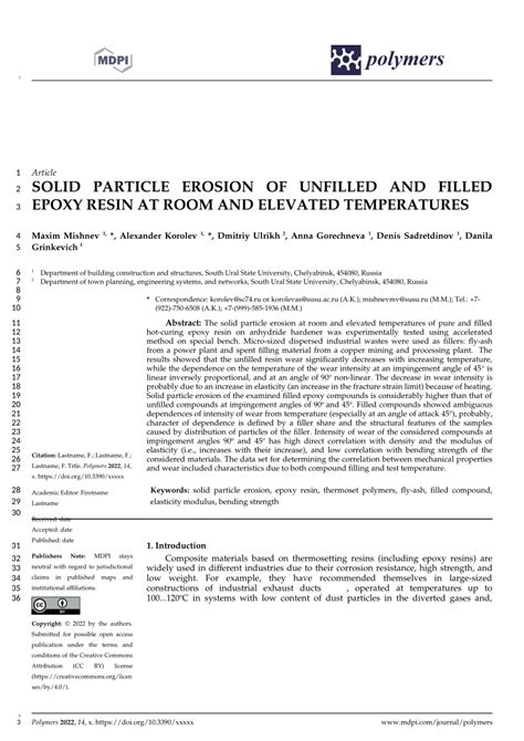 Pdf Solid Particle Erosion Of Unfilled And Filled Epoxy Resin At Room