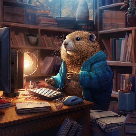 A Beaver Is Sitting At A Desk With A Mouse And A Mouse Premium Ai