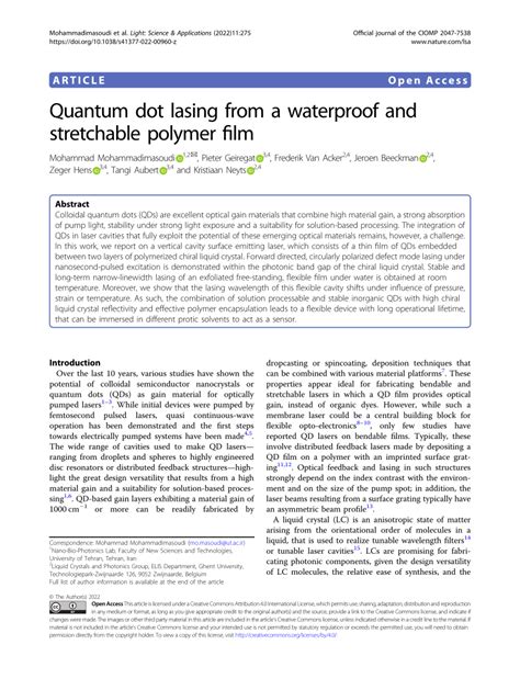 Pdf Quantum Dot Lasing From A Waterproof And Stretchable Polymer Film