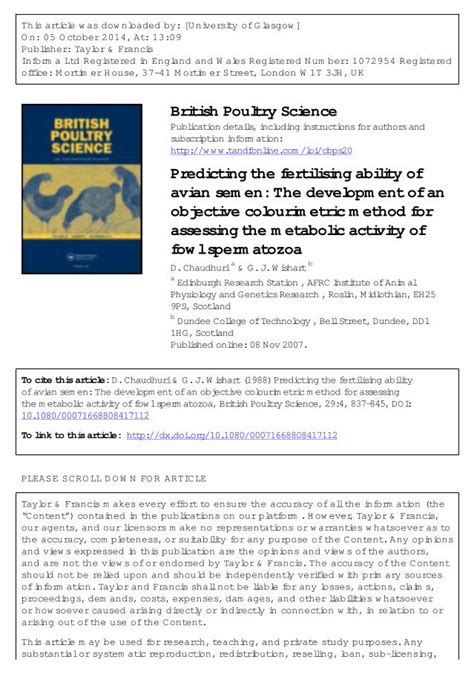 pdf predicting the fertilising ability of avian semen the