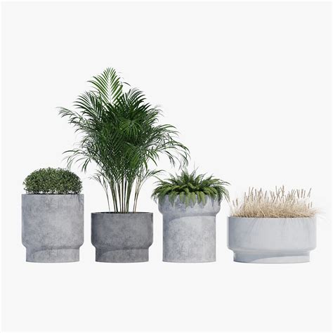 Planter Set 4 Four Potted Plants 3d Model Cgtrader