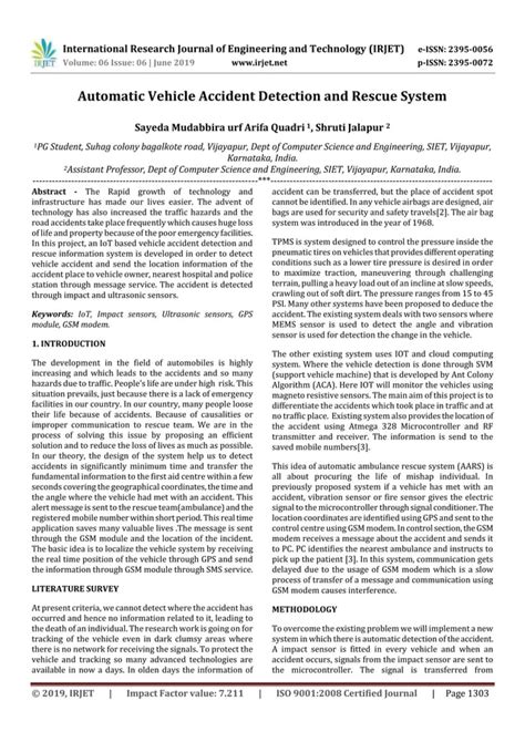 IRJET Automatic Vehicle Accident Detection And Rescue System PDF