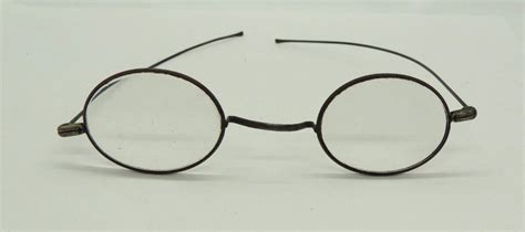 Antique Eye Glasses Oval Lenses Thin Wire Frame Glass Gem