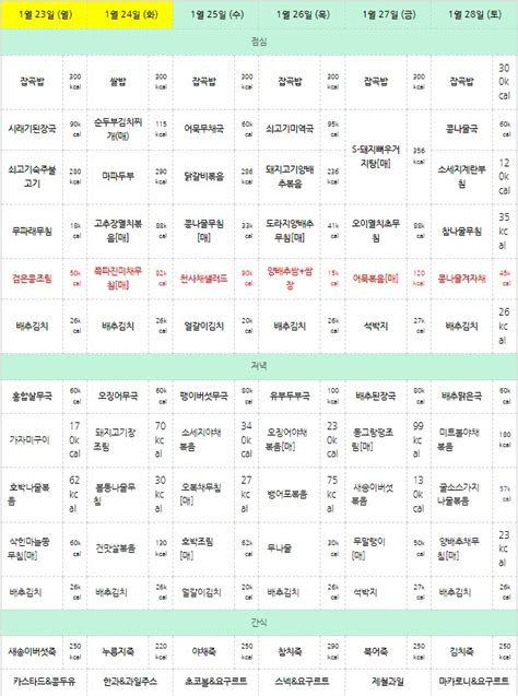2023년 1월 넷째 주 식단표 봄연세데이케어센터 강서 주간보호센터 강서구 양천구 주간보호센터 데이케어센터 노인유치원
