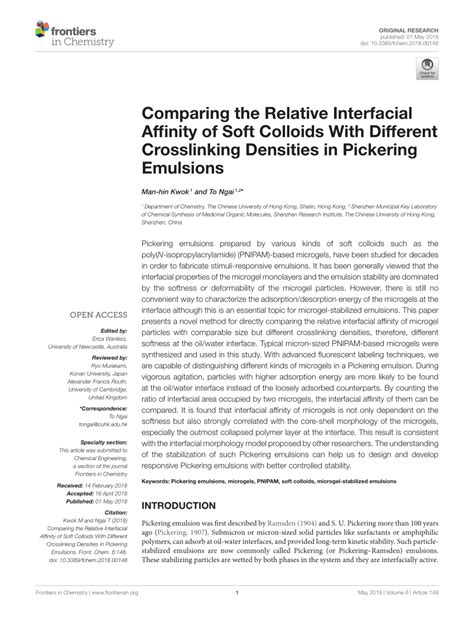 Pdf Comparing The Relative Interfacial Affinity Of Soft Colloids With