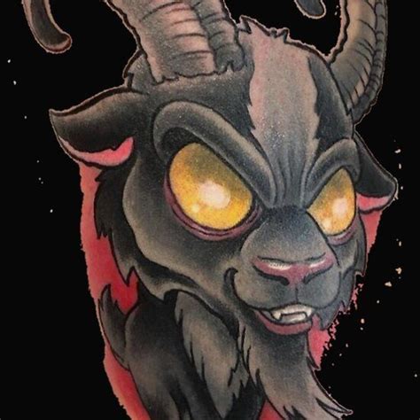 Evil Goat Head Art Demon With Yellow Eyes Angry Goat Tattoo Mad