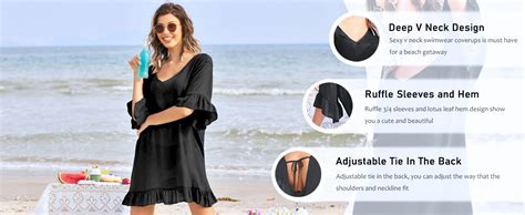 Ekouaer Womens Swimsuit Coverup V Neck Bathing Suit Beach Dress Sexy