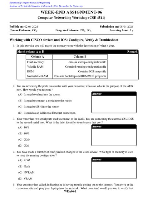 Cisco Networking Workshop Assignment Pdf Router Computing