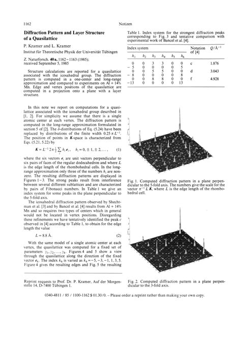 Pdf Diffraction Pattern And Layer Structure Of A Quasilattice