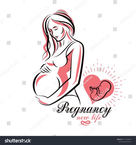 Elegant Pregnant Woman Body Silhouette Drawing Stock Vector Royalty