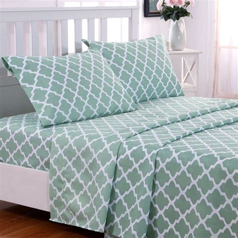 Lux Decor Collection Quatrefoil Bed Sheet Set Queen Sage 4 Piece