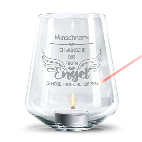 Windlicht mit Gravur Ich wünsche dir einen Engel mit Name Tasse