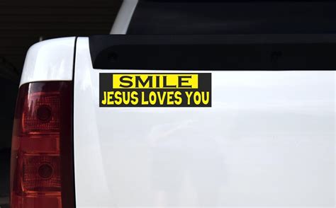 10in X 3in Yellow And Black Smile Jesus Loves You Bumper Sticker