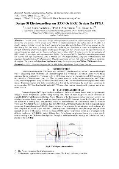 Design Of Electrocardiogram ECG Or EKG Research Inventy