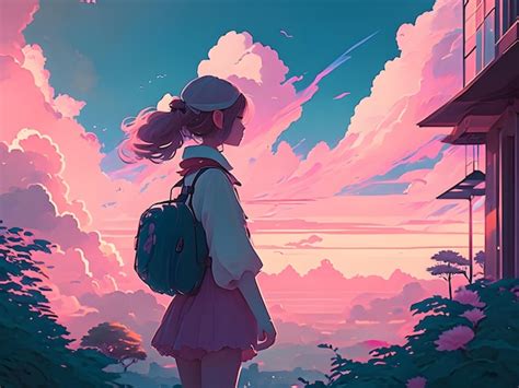 Premium Photo Anime Girl Standing Alone Under Beautiful Sky Scenery