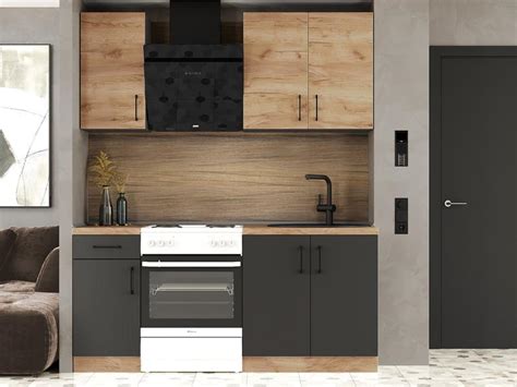 Кухонний набір оптима K 1 еверест 1 8 м зі стільницею без мийки дуб крафт золотий антрацит