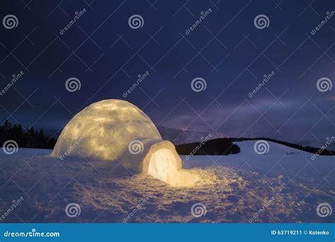Snow Igloo At Night Stock Image Image Of Protection 63719211