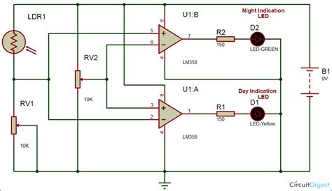 Dark And Light Indicator Circuit Using Op Amp Ic Lm358