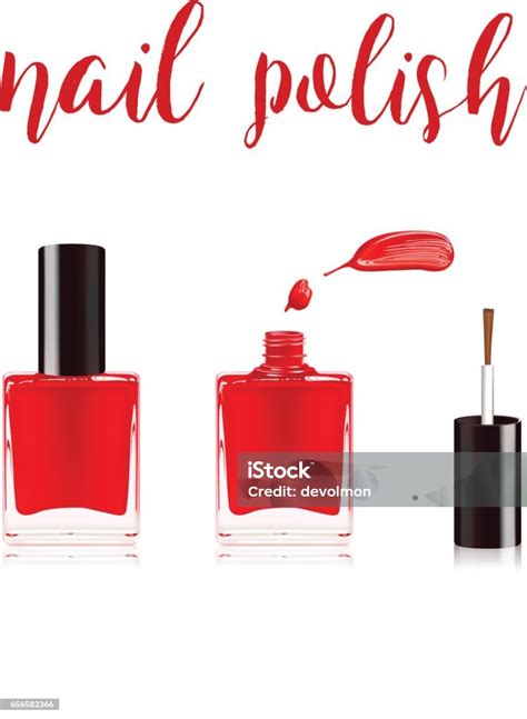 위쪽 및 네일 얼룩 드롭 흰색 배경에 고립에 병 뚜껑 병에 붉은 매니큐어 벡터 일러스트입니다 공연에 대한 스톡 벡터 아트 및 기타 이미지 Istock