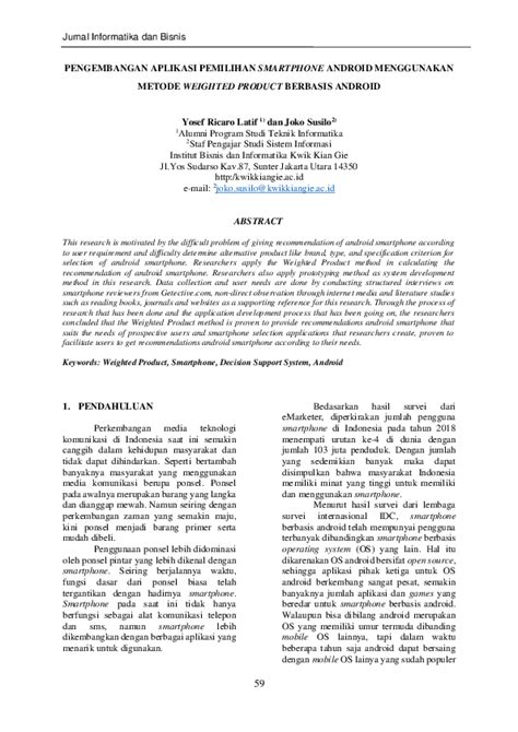 Pdf Pengembangan Aplikasi Pemilihan Smartphone Android Menggunakan Metode Weighted Product