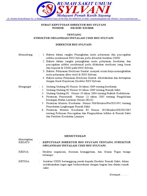 Sk Cssd Organisasi Rs Pdf