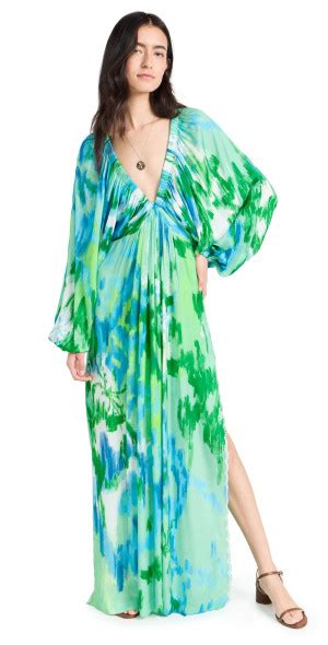 Hemant And Nandita Caftan Dress With Printed Slip Blue Green S