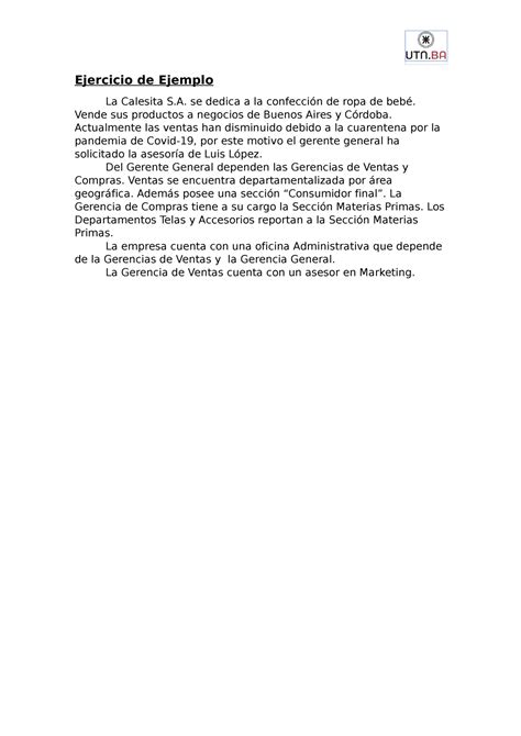 Ejercicio De Ejemplo Organigrama Sistemas Y Organizaciones Integradora UTN Studocu
