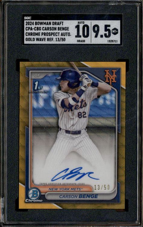 2024 Bowman Chrome Rookie Autograph Gold Wave Carson Benge Rc Auto 50