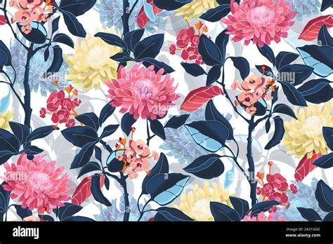 Art Floral Vector Seamless Pattern Color Flowers Stock Vector Image