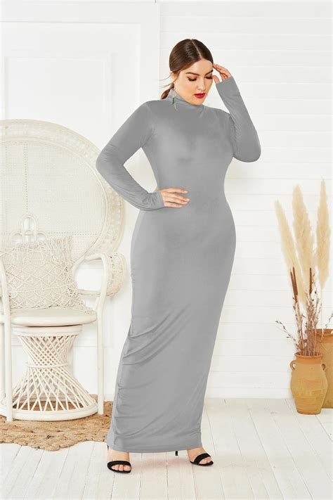 Robe Robe longue à col roulé pour femmes couleur unie décontractée Slim moulante hanche Maxi